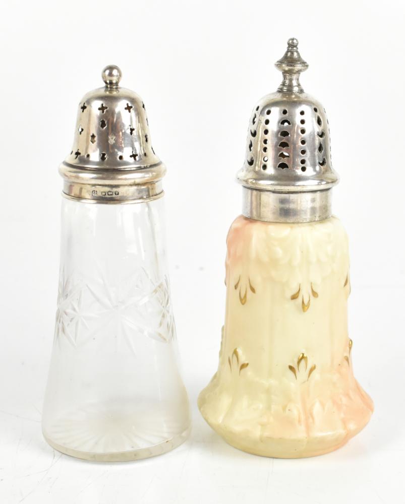 JAMES DEAKIN & SONS; a George V cut glass sugar castor with hallmarked ...