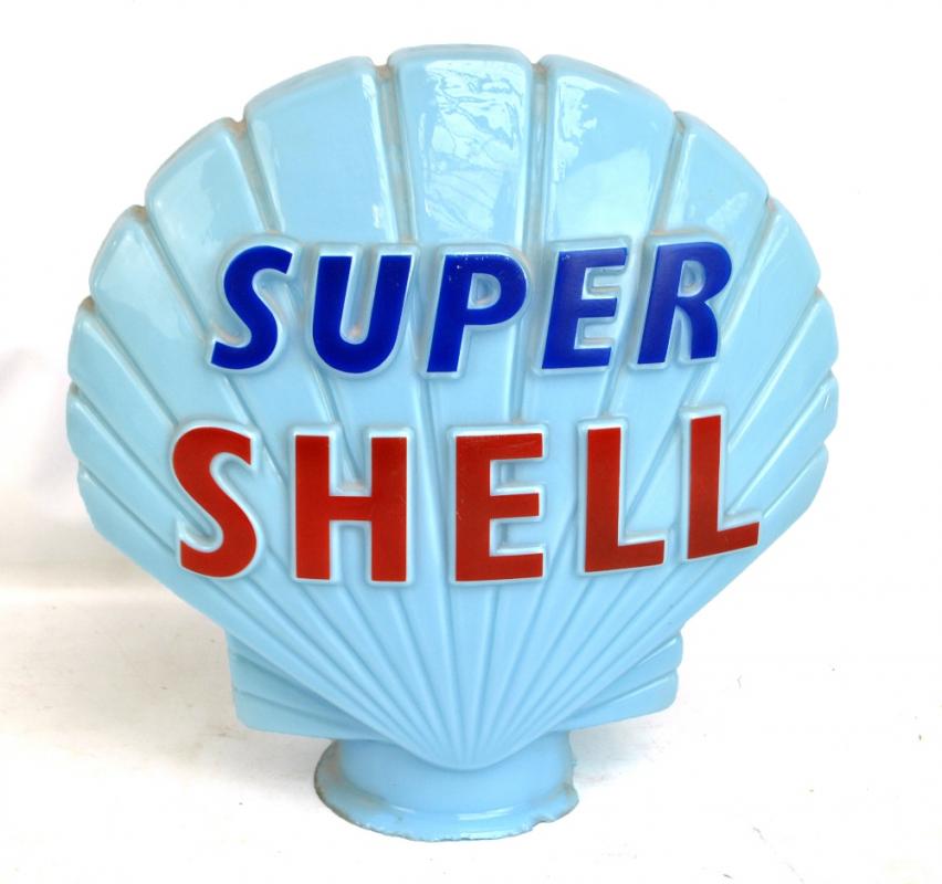 A Super Shell glass petrol pump globe, marked to underside 'Hailware ...