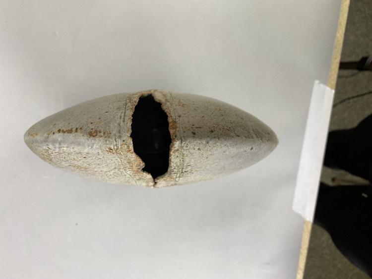 ALAN WALLWORK (1931-2019); a stoneware split oval form with impressed ...