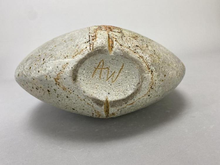 ALAN WALLWORK (1931-2019); a stoneware split oval form with impressed ...
