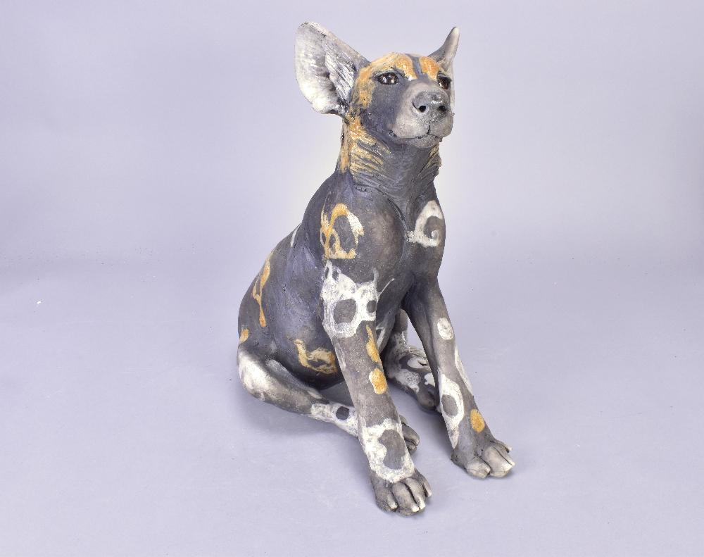 NICK MACKMAN (born 1972); a raku sculpture, 'Wild Dog Pup Looking Up ...