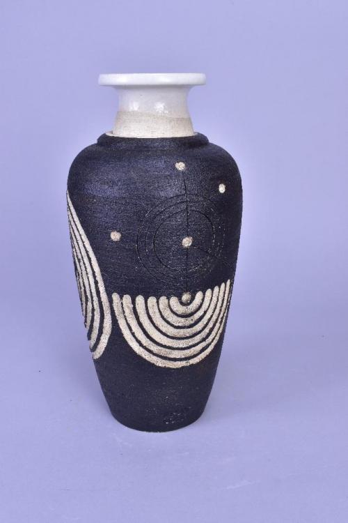 PATRICK OATES (born 1948); a stoneware bottle with incised decoration ...