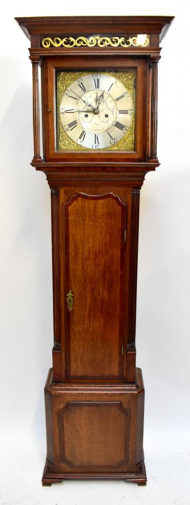 THOMAS MOSS OF FRODSHAM; an 18th century oak and mahogany cross banded ...