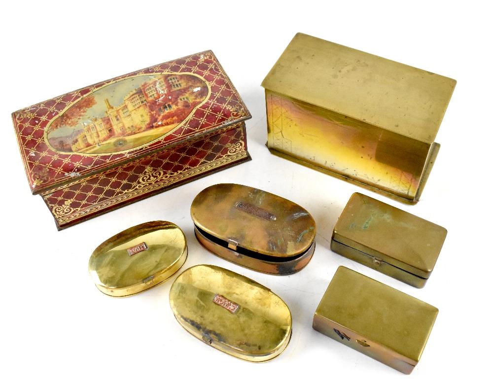 Various collectable brass boxes to include a group of graduated oval ...