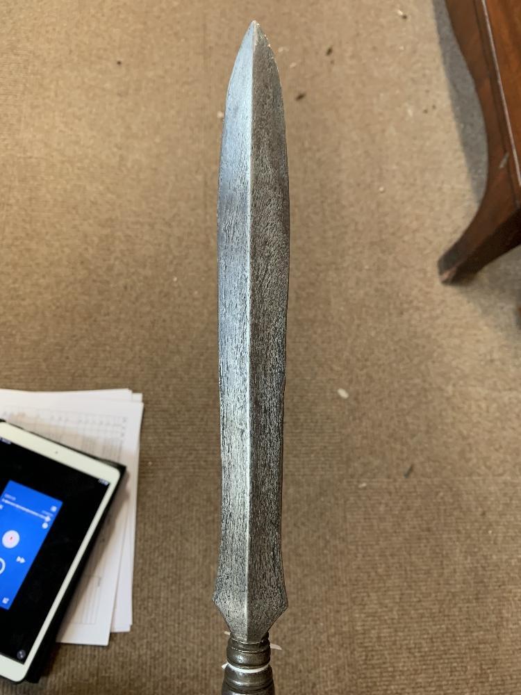 A pike with tempered blade and on ebonised shaft, length 96cm ...