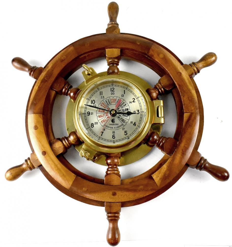 Chadburns, Liverpool & London; a porthole ship's wheel brass cased ...