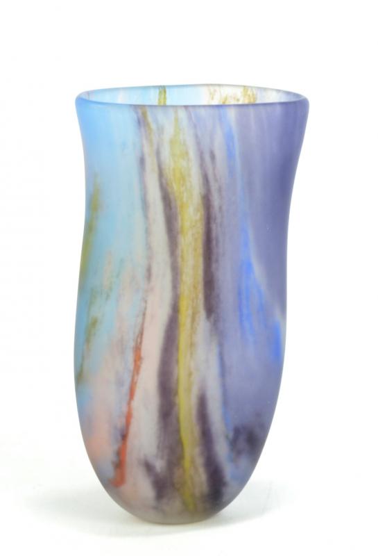 PAULINE SOLVEN; a blue glass vase with multicoloured detail and satin ...