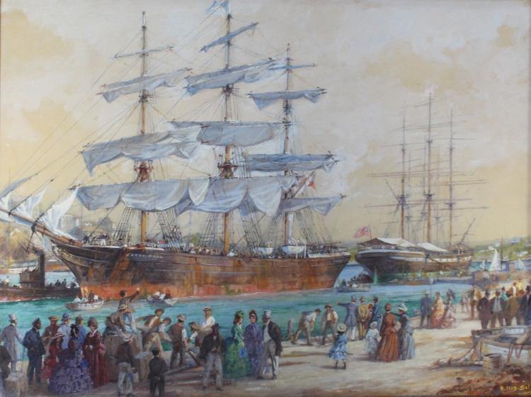 ELLIS SILAS (1883-1972); watercolour, the 19th century sailing ship ...