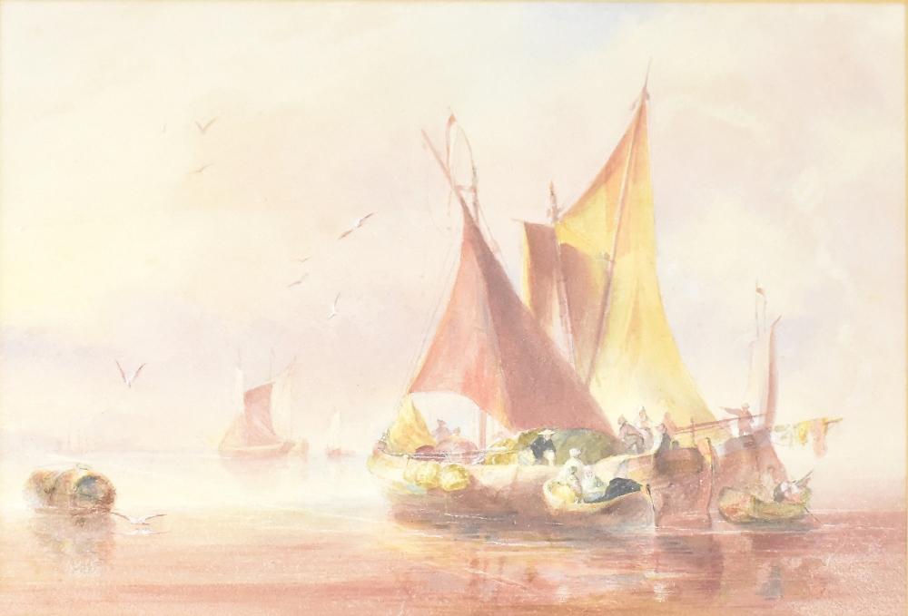 SAMUEL AUSTIN (British 1796-1834); watercolour 'On The Dort', a scene ...