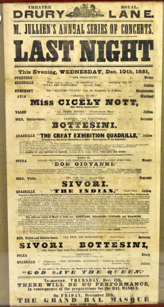 Two mid-19th century concert posters, one for the Royal Italian Opera ...