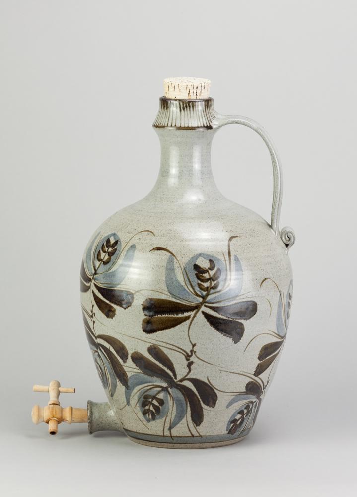 TERRY GODBY; a large stoneware cider flagon covered in speckled grey ...