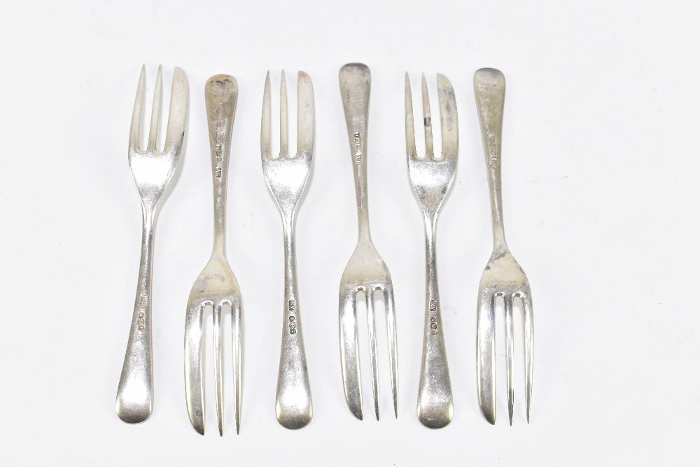 VINERS; a set of six Elizabeth II hallmarked silver cake forks with ...