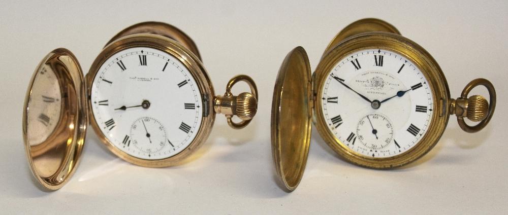Thomas Russell & Son, Liverpool; two gold-plated keyless-wind full ...